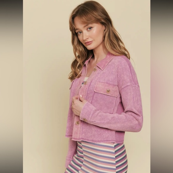 Mystree | Jackets & Coats | 828 Mystree Pink Cotton Waffle Knit Cropped ...
